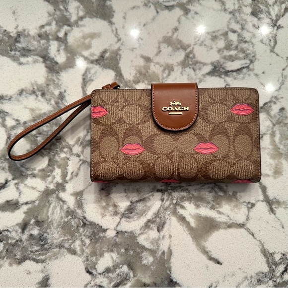 Coach | Bags | Coach Phone Walletwristlet In Signature Canvas With Lips ...